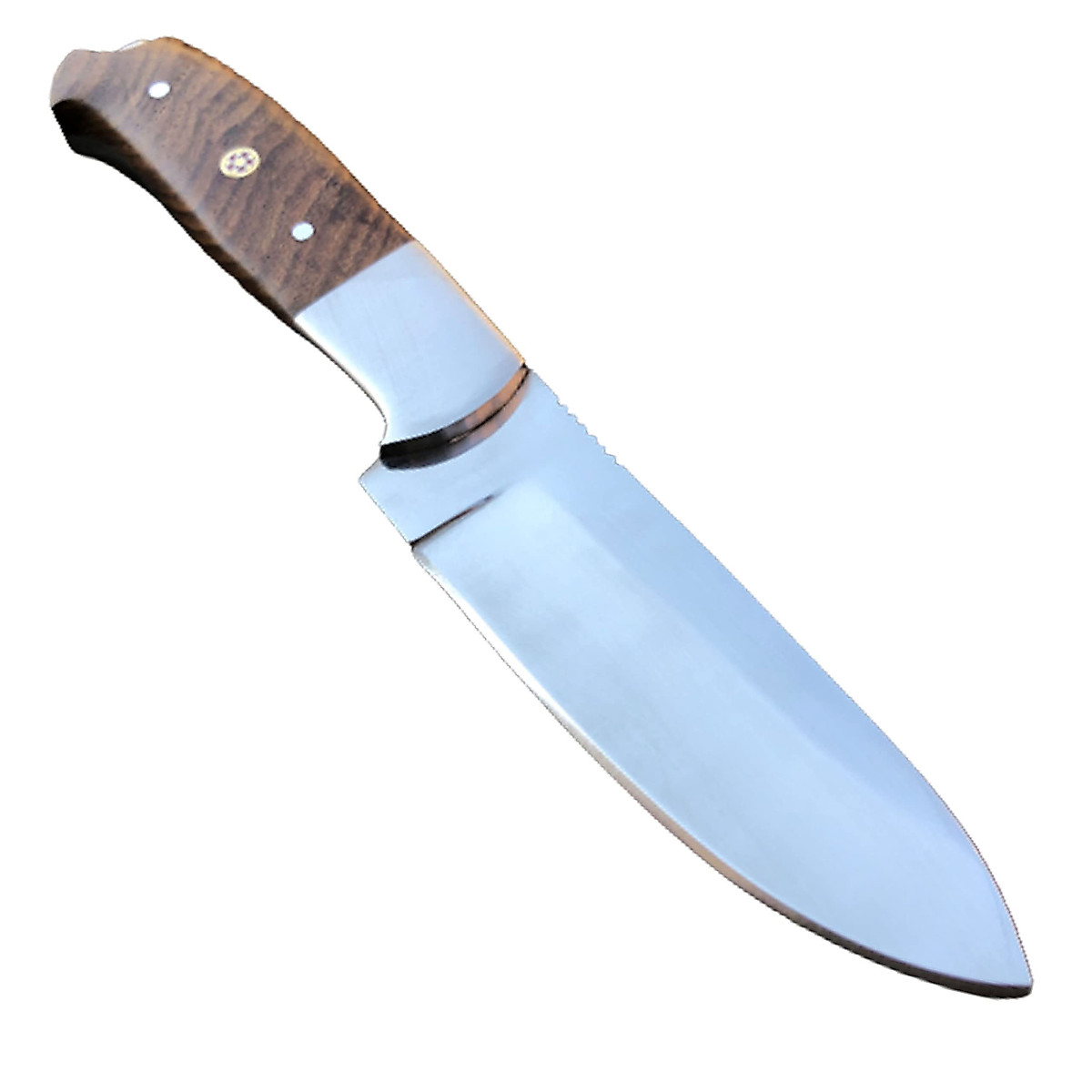 Custom Handmade Hunting Camping knife with Leather Sheath Rose wood Handle Razor Sharp beautiful Design Full Tang J2 Steel