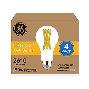 GE Ultra Bright LED Light Bulbs, 150 Watt, Soft White, A21 Bulbs (4 Pack)