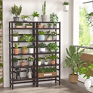 Homykic 6-Tier Bamboo Bookshelves and Bookcases, Adjustable 63.4”Tall Shallow Book Shelf Organizer Rack, Freestanding Storage Shelving Unit for Living Room, Kitchen, Bathroom, Office, Espresso