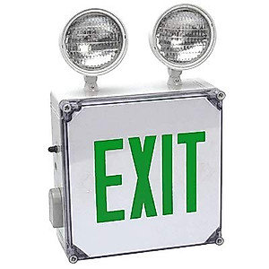 Outdoor Exit Sign Emergency Light Combo with Green Letters
