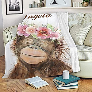 CUXWEOT Custom Blanket Personalized Animal Monkey Soft Fleece Throw Blanket with Name for Gifts Sofa Bed (50 X 60 inches)