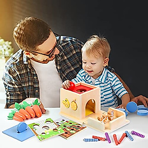 Asweets 8 in 1 Montessori Toys for 1 Year Old Includes Object Permanence Box，Montessori Coin Box，Carrot Harvest Game，Matchstick Color Drop Game，Ball Drop Learning Toys for 6-12 Months