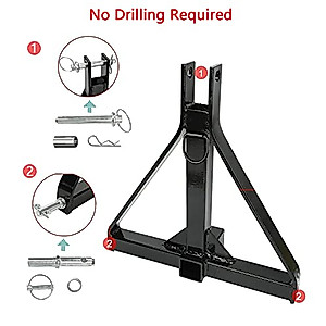 MAGQOO 3 Point 2 Inches Receiver Trailer Hitch Category 1 Tractor Tow Drawbar Adapter Compatible with BX Kubota John Deere LM25H WLM Tractor NorTrac Kioti Yanmar (Black)