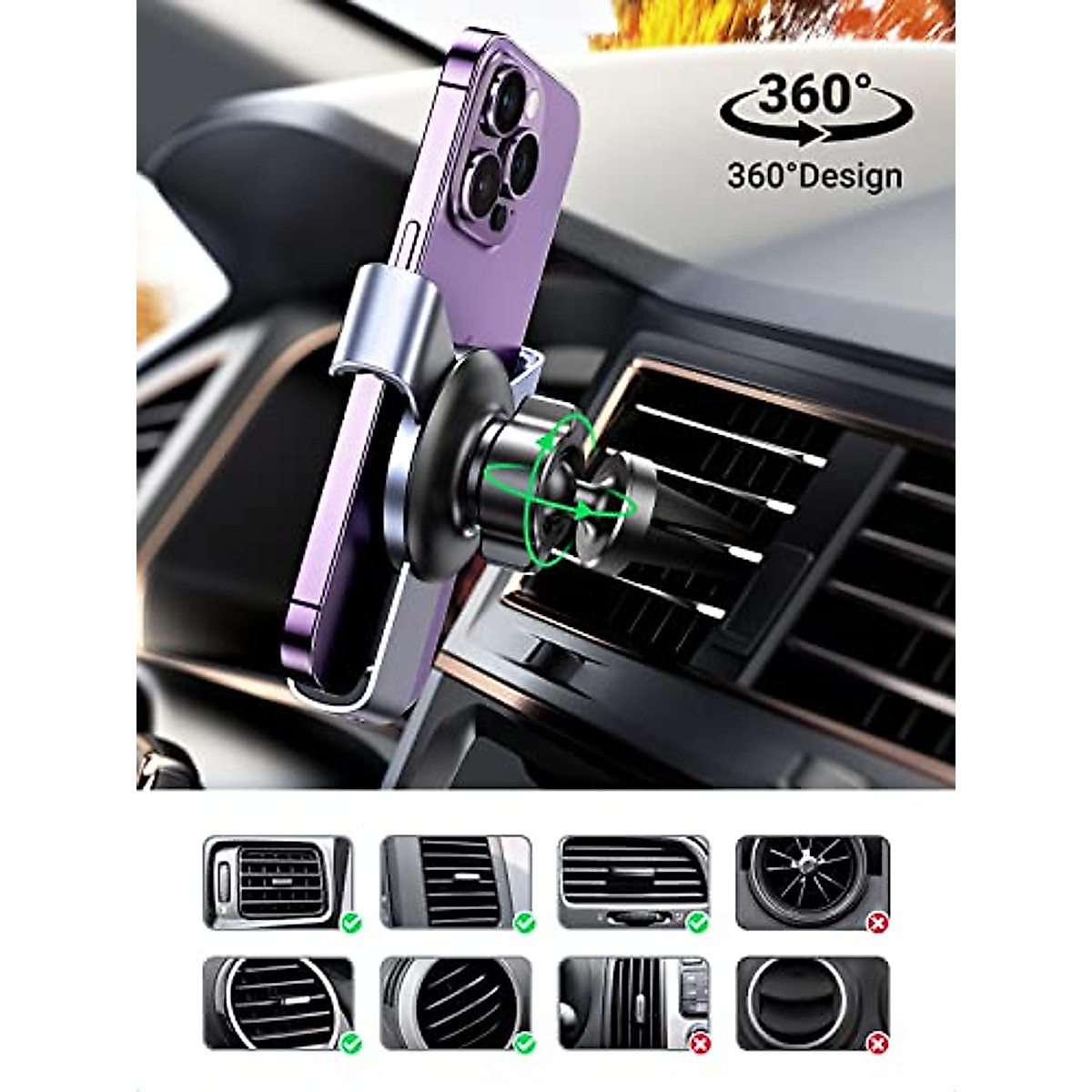 UGREEN Car Vent Phone Mount Gravity Phone Holder Car Air Vent Clip Mount Auto Lock Compatible with iPhone 14 Pro Max 14 Plus, iPhone 13 12 11 Pro Max XR XS 8 7 Plus SE, Samsung Galaxy S22 Smartphone
