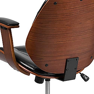 Flash Furniture Tansia Mid-Back Black LeatherSoft Executive Ergonomic Wood Swivel Office Chair with Arms