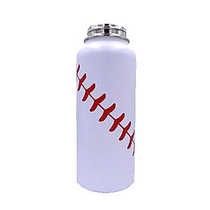 Gloryc 32oz Wide Mouth Tumbler Cup with Two Lids, Water Bottle, Baseball,18/8 Stainless Steel Vacuum Insulated, 304 Travel Mug for Coach Men Mom Friends(White)