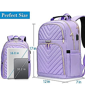 Kuosdaz Laptop Backpack for Women, School Backpack for Teens, 15.6 Inch Large Fashion College Bookbag for Girls with USB Charging Port, Women Work Travel Back Pack Purse Casual Daypacks, Purple