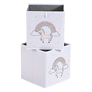 Amazon Basics Kids Collapsible Fabric Storage Cube Organizer Bins, Pack of 6, Unicorns & Rainbows, 13x15x13"