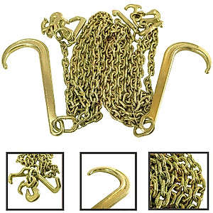 BLACKHORSE-RACING Grade 70 5/16 Inch x 10 Feets Transport Tow Chain J Hook Long Shank w/R T J Grab Hook Yellow Zinc - 3,700 lbs. Safe Working Load