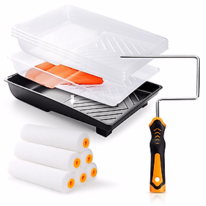 HANJKINZ Paint Roller Kit, 12 Pcs 6 Inch Small Paint Roller Kit with High-Density Foam Paint Roller, Paint Tray, Paint Tray Liner, Roller Frame, Mini Paint Roller for Painting Wall, Door, Cabinet