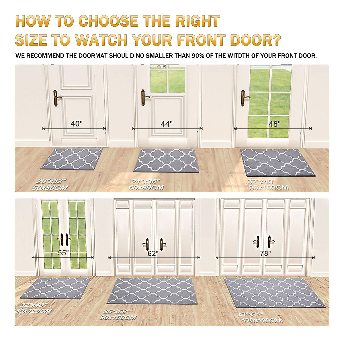 OLANLY Indoor Door Mat, 20x32, Non-Slip Absorbent Resist Dirt Entrance Mat, Washable Low-Profile Inside Floor Mat Doormats for Entryway, Grey