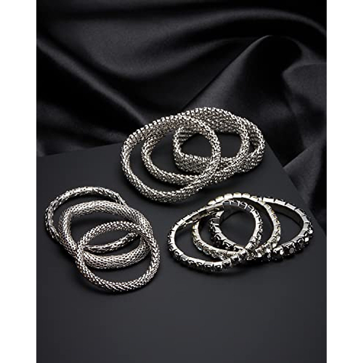 Badgley Mischka Women's Bracelet - Stackable Stretch Layered Crystal Snake Panther Link Mesh Bangle Tennis Bracelet, White