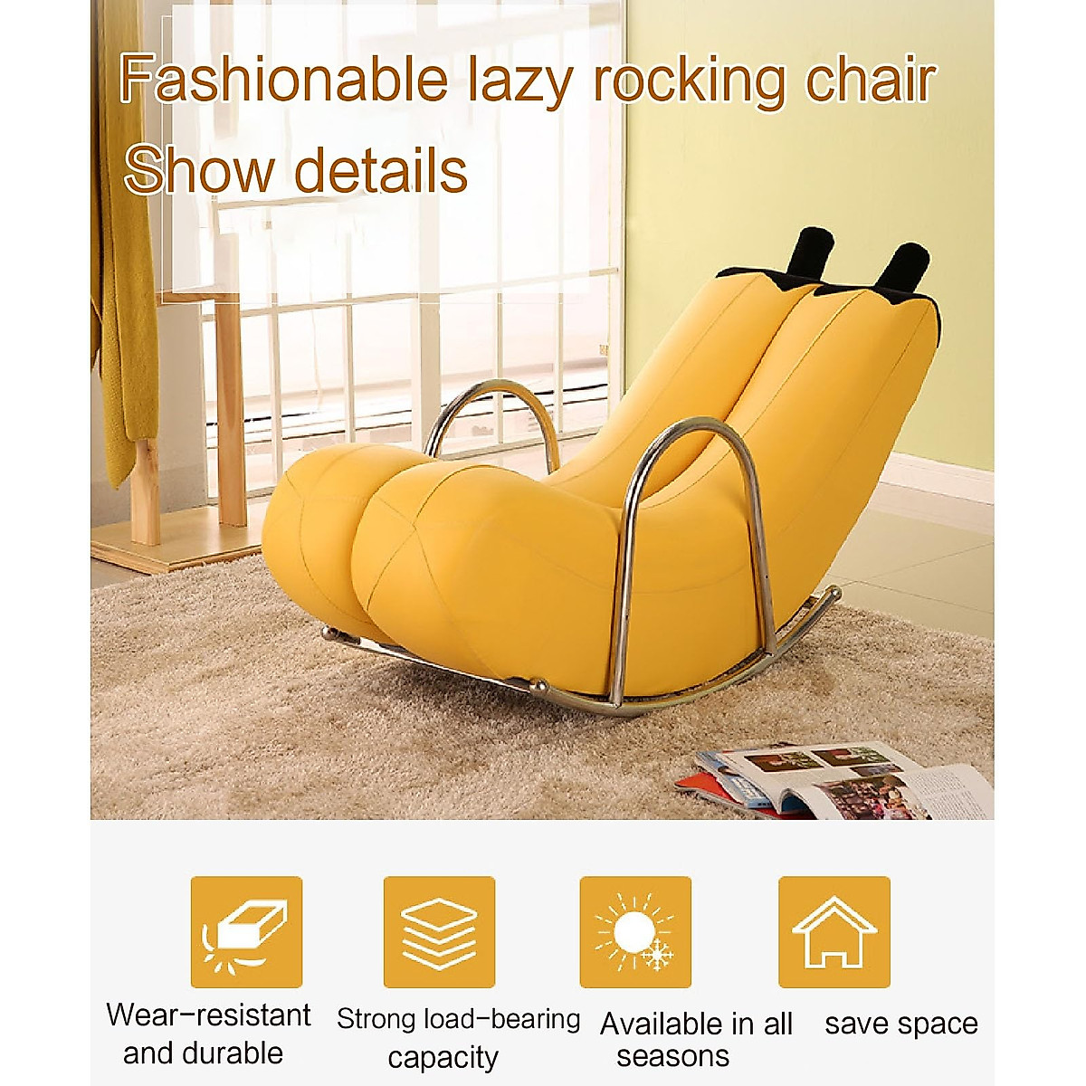 Deluxe Patio Rocking Chair, Comfortable Upholstered Rocking Chair, Weather Resistant, Stationary Rocker Shake Of 105°, Modern Lounge Chair For Front Porch, Garden, Patio, Backyard ( Color : Yellow )