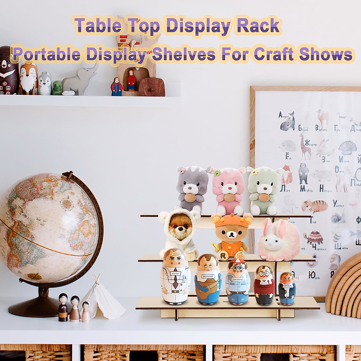 Flenpptly Retail Display Shelves Display Stand Retail Table Wooden 3 Tiers Display Rack Portable Shelf Rack for Retail Counter Top Craft Shows Farmers Market Tradeshows (2 Corner+1 Straight)