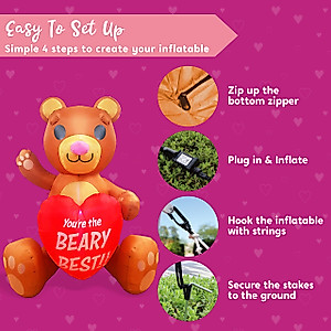 Joiedomi 6 FT Valentines Day Inflatable Brown Bear Holding Heart, Lighted LED Blow Up Decoration Valentines Gift for Couples Wedding Propose Holiday Indoor Yard Party Supplies Décor