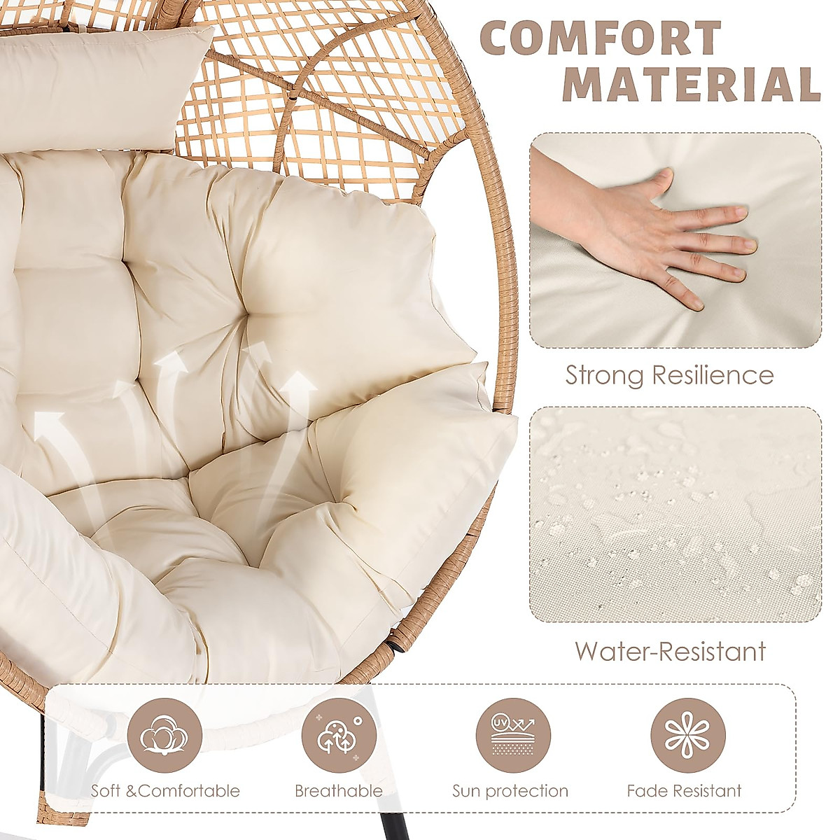 OUTPLATIO 2 Pieces Egg Chair Wicker Patio Egg Chair with Ottoman Rattan Teardrop Cuddle Cocoon Chair for Indoor Outdoor Bedroom Porch Backyard Deck Garden (2 pcs,Beige)