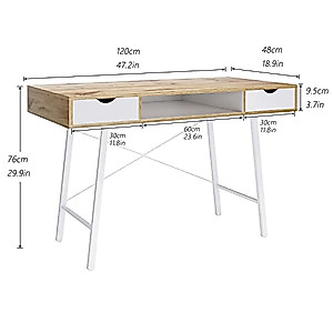 soges Mid Century Desk with Drawers, 47 inches Writing Study Desk with 2 Drawer and Opening Storage Cube, Home Office Computer Desk for Small Space, Multifunctional Vanity Desk Dressing Table