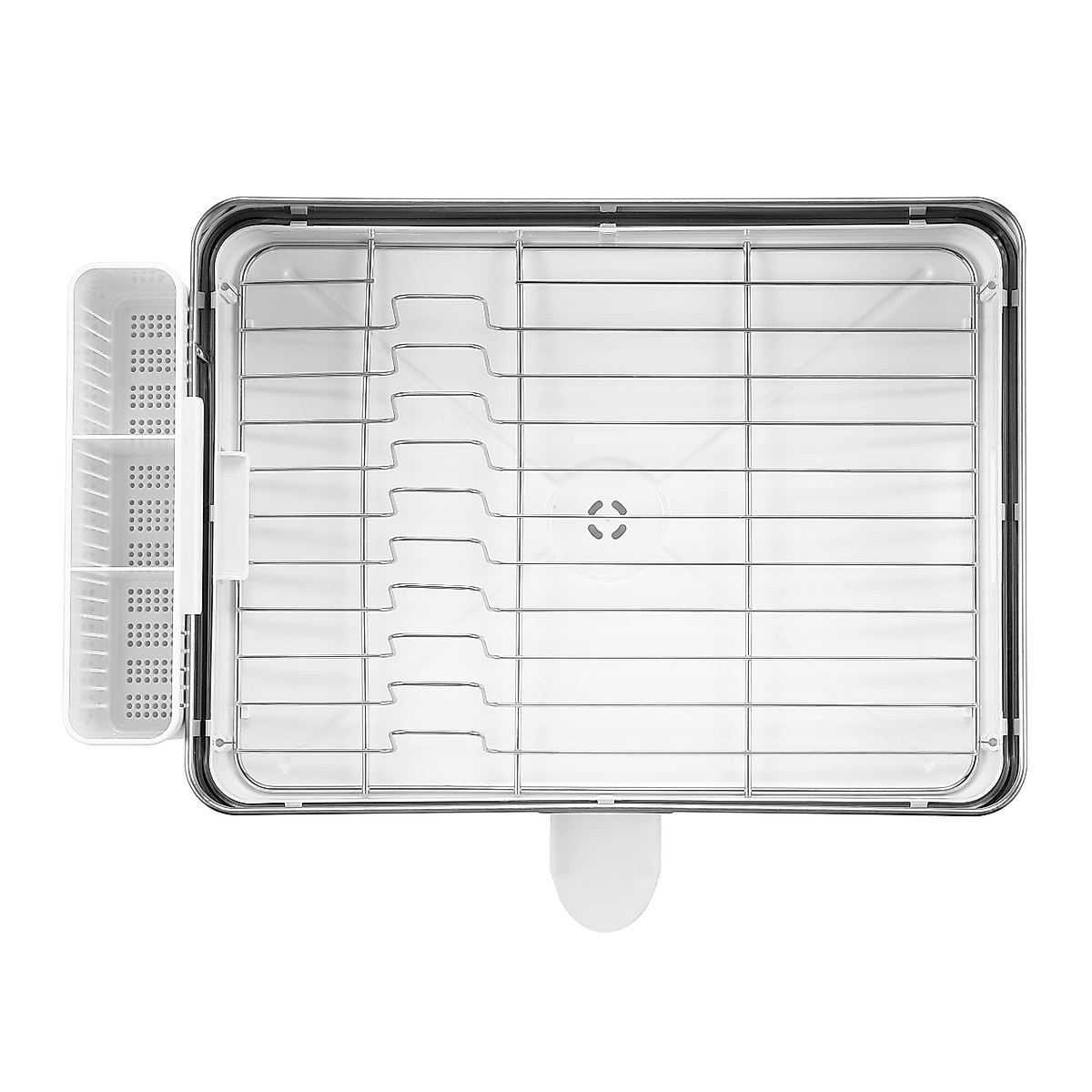 happimess DSH1003B Simple 20.5" Fingerprint-Proof Stainless Steel Dish Drying Rack, Dish Rack with Swivel Spout Tray and Wine Glass Holder, Utensil Holder, Stainless Steel/White, Silver/White