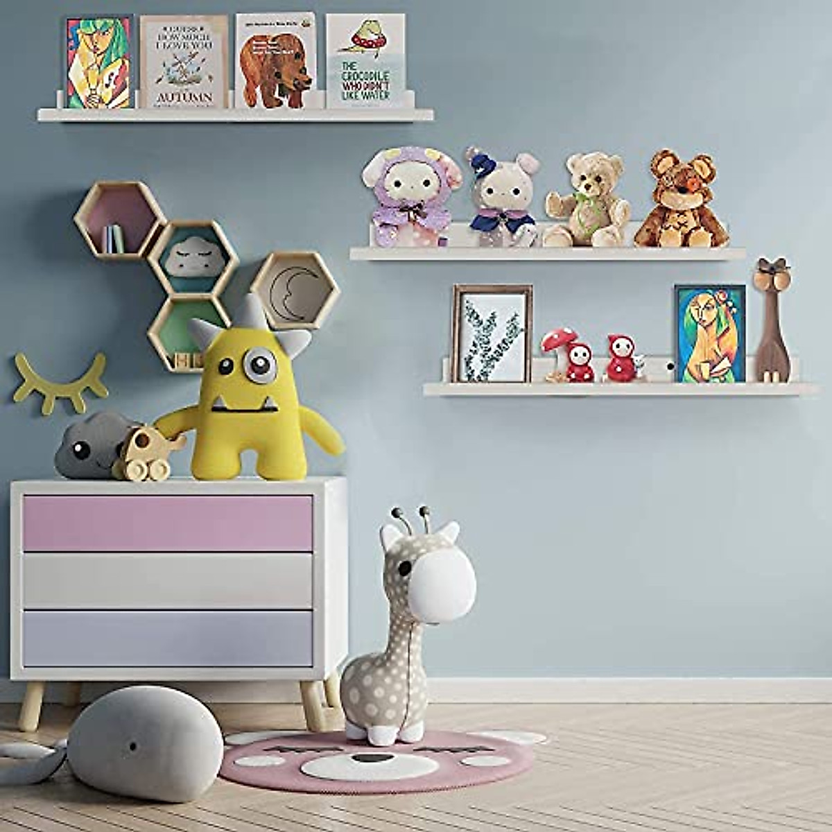 Calenzana Wall Mounted Floating Shelves, 3 Pack 24 inch and 3 Pack 36 inch Photo Picture Ledge Shelf for Living Room Bathroom Bedroom Kitchen Office, Creamy White