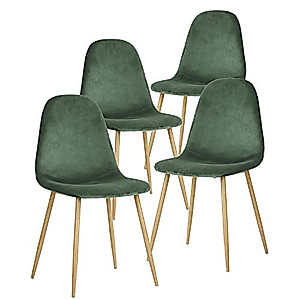 GreenForest Dining Table White Modern Round Table with Wood Legs, Velvet Dining Chairs Set of 4，Dining Kitchen Room Chairs with Metal Legs