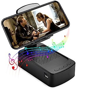 RSUARSUA Cell Phone Stand with Bluetooth Speaker HD Surround Sound Bluetooth Speaker Adjustable Phone Holder Gifts for Women Men Wide Compatible with Cell Phone and Tablet - Black