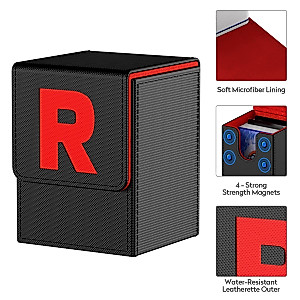 JoyHood Card Deck Box for PTCG Cards [Team R] MTG Trading Card Holder with 2 Dividers per Card Storage Box, Large Size Holds up to 150+ Cards