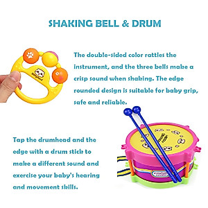 Toddler Musical Instruments Toys, Baby Maracas Shakers Percussion Mini Drum Set for Toddlers Preschool Boys and Girls（Random Color）