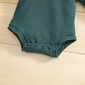 Thorn Tree Newborn Unisex Baby Clothes Set Hooded Long Sleeve Bodysuit Stretchy Pants Girl Boy Cotton Ribbed Outfits Fall Winter (Dark Green Hooded Suit,6-12 Months)