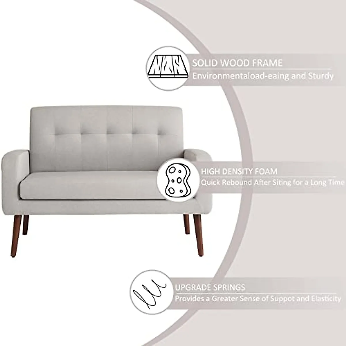 Sepnine 50" Modern Linen/Velvet Fabric Loveseat Sofa,Office Couch for Small Space, Living Room Soft Futon,Small Love Seats Couch for Bedroom (Linen-Beige Grey)
