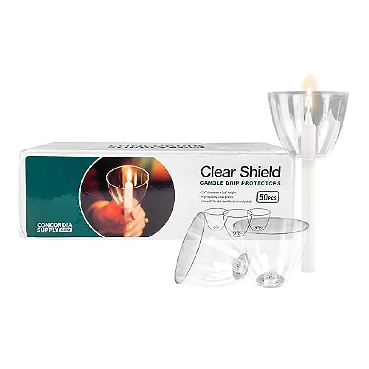 Concordia Supply Clear Shield Candle Drip Protectors - (Pack of 50) Wax Catcher for Candlesticks, Convenient for Church Vigils, Memorial Candles, Congregational Candles, & Christmas Eve Candles