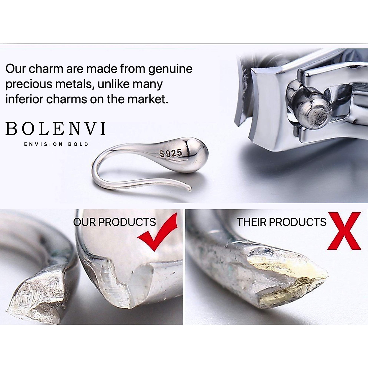 BOLENVI Great White Shark 925 Sterling Silver Charm Bead For Pandora & Similar Charm Bracelets or Necklaces