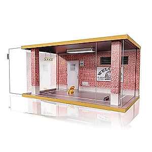 Display Case for 1/18 Diecast Cars,Acrylic Display Case for 1/12 Scale Toy Motorcyle with LED Lighting, Route 66-3 Open Side