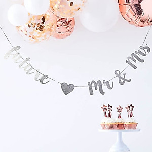 StarsGarden Silver Glitter Future Mr&Mrs Banner Hanging Garland -Perfect Decoration for Bridal Shower, Engagement, Bachelorette, Wedding Party, 2.5m (SG-22N447)