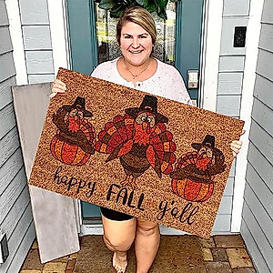Turkey Pumpkins Door Mat Fall Thanksgiving Funny Welcome Indoor Front Door Mat Autumn Golden Farmhouse Doormat Outdoor Entrance with Non Slip Backing Thanksgiving Doormat 05_B, 23.6" L x 15.7" W