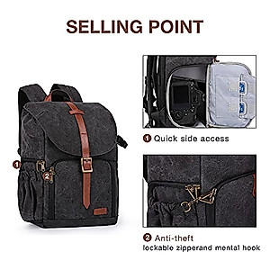 BAGSMART Camera Backpack, DSLR SLR Waterproof Camera Bag Backpack, Anti-Theft Photography Backpack with 15 Inch Laptop Compartment, Tripod Holder & Rain Cover, Black