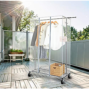 GREENSTELL Clothes Rack with Cover, Adjustable Garment Rack with Wheels, Heavy Duty Clothing Rack with Extendable Hanging Rail and Two Hooks, Commercial Grade Rolling Clothing Coat Rack (59x63x18 in)