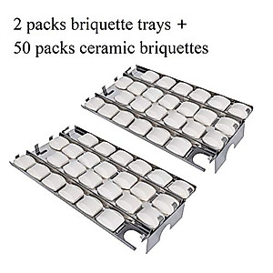 GasSaf Heat Plate for Lynx CS30, L27, L30, L30PSP, L30APSFR, L36, L42, L54, LBQ27FR Gas Grill, 50-Pack Ceramic Briquettes & 2-Pack Stainless Steel Briquette Trays