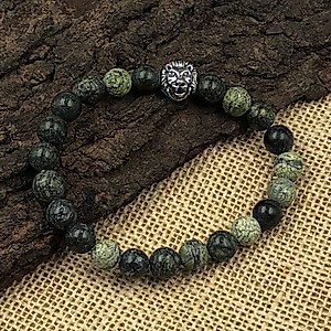 LKBEADS Natural Natural Russian Serpentine 8mm rondelle smooth 7inch Semi-Precious Gemstones Beaded Bracelets for Men Women Healing Crystal Stretch Beaded Bracelet Unisex