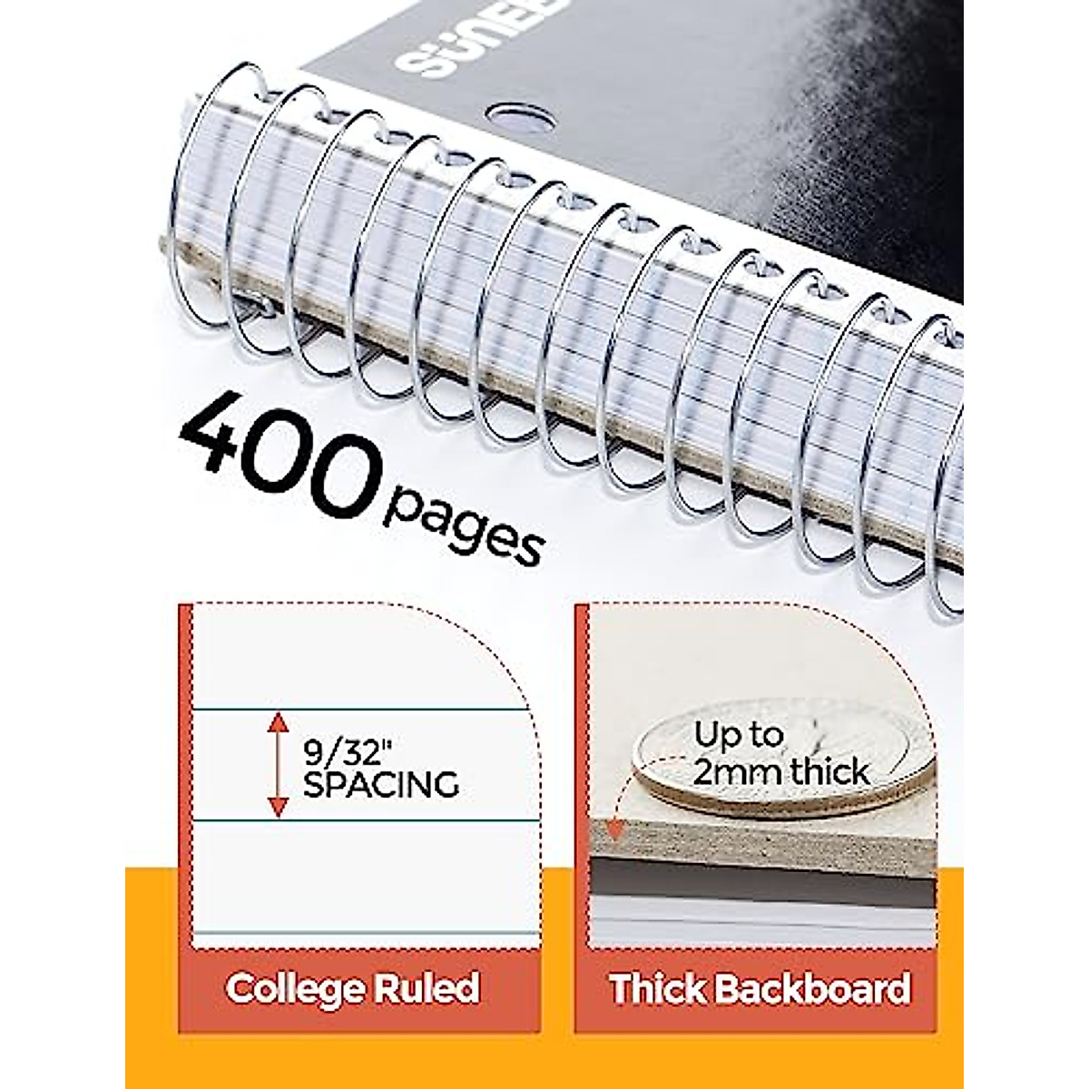 SUNEE Color Will Vary 5 Subject Notebook College Ruled - 200 Sheets, 8.5"x11", 4 Pocket Dividers, 3-Hole Punched Paper