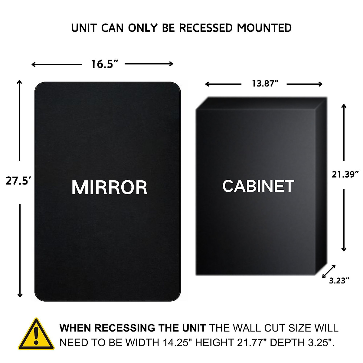 EGHOME Matt Black Rectangle Recessed Bathroom Medicine Cabinet with Mirror Stainless Steel Metal Framed Rounded Rectangular Bathroom Cabinet with Mirror 16.5x27.5''