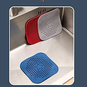 Square Hair Drain Catcher Silicone Hair Stopper with Suction Cup for Shower Filter for Bathroom Bathtub Kitchen (Red)