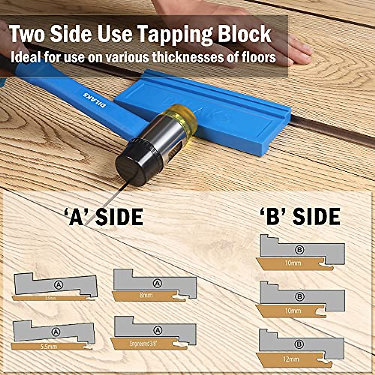 DILAKS Laminate Wood Flooring Installation Kit with 40 Spacers, Solid Tapping Block, Heavy Duty Pull Bar, Reinforced Double-Faced Mallet and 1 Pair Knee Pads