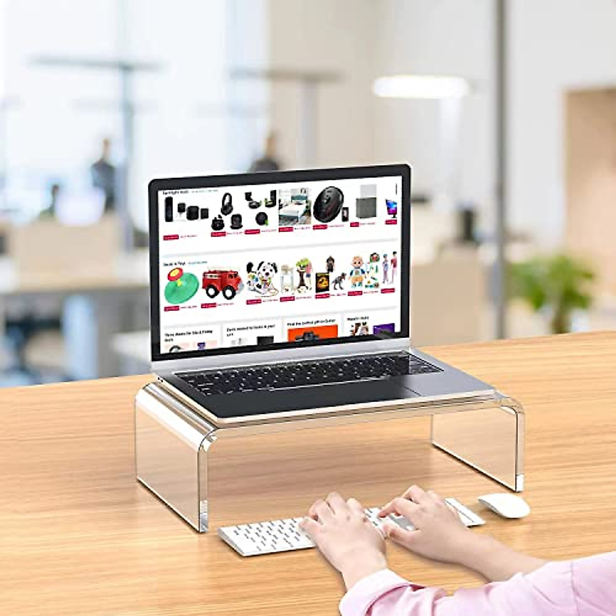 DYCacrlic Clear Acrylic Computer Monitor Stand, Heavy Duty Monitor Riser for Office Home Desktop Corner, Free Standing Lucite Monitor Stands for Laptop Screen Tablet TV Lcd, Desk Riser Leg Lift