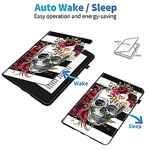 Case for All-New Fire HD 10 & Fire HD 10 Plus Tablet (10.1", 11th Generation, 2021 Release), Slim Folio Stand Soft Protective Cover with Smart Auto Wake/Sleep, Skull Flower + Coasters