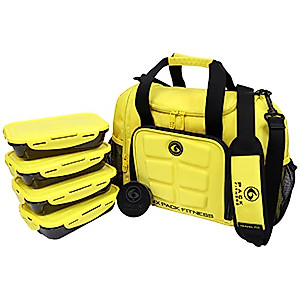 6 Pack Bags Innovator Mini Meal Prep Lunch Bag with 4 BPA-Free, Reusable, Microwavable, Freezer Safe, Portion-Controlled Containers, Pill Organizer, Lunch Box with Storage Pockets - (Yellow/Black)