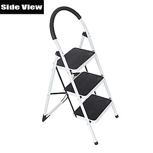 KARMAS PRODUCT Folding 3 Step Ladder Portable Steel Step Stool Wide Platform with Handgrip for Kitchen Home 330lb Capacity