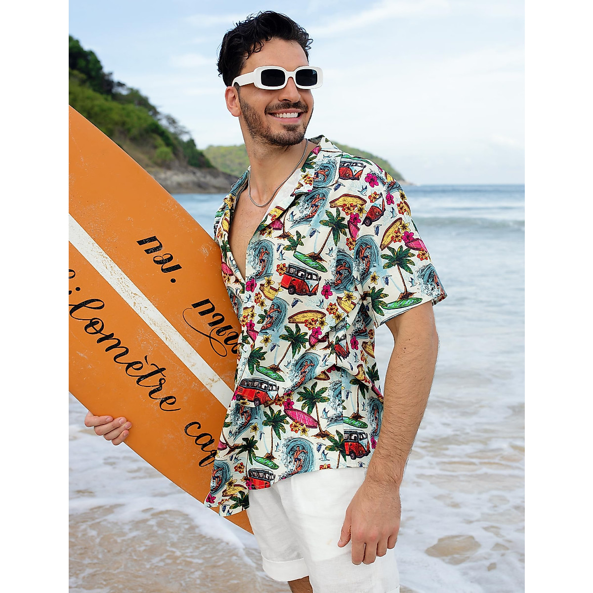 Yoimira Hawaiian Shirts for Men, Print Mens Casual Short Sleeve Button Down Shirts Floral Aloha Beach Shirt Beige