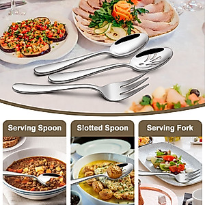 66-Piece Heavy Duty Silverware Set for 12, LIANYU Thick Flatware Set with Serving Utensils, Stainless Steel Cutlery Tableware Include Fork Knife Spoon, Mirror Finished, Dishwasher Safe