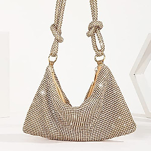 Rhinestone Clutch Bag Hobo Bag, Women Shiny Purse Evening Handbag Underarm Shoulder Bags for Dinner