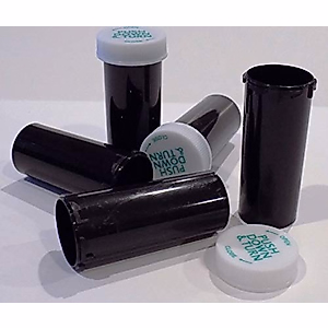 Plastic Solid Black Opaque Cannabis Prescription Vials/Bottles 25 Pack w/Caps 8 Dram Size-Pharmaceutical Grade-Same Sold to Professional Pharmacies, Doctors, Labs, Dispensaries